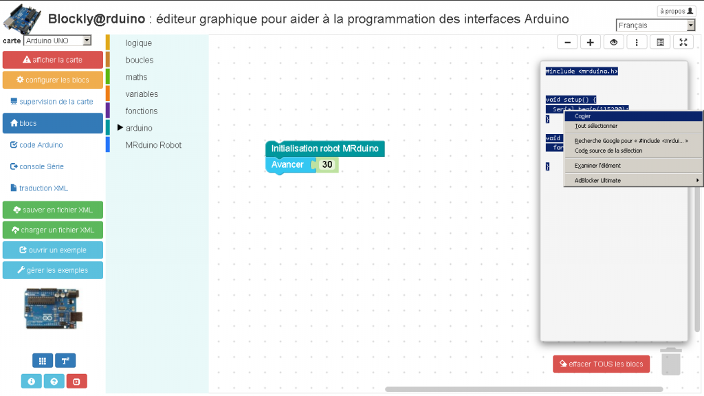 Démarrage de MRduino avec Blockly - Mace Robotics-fr