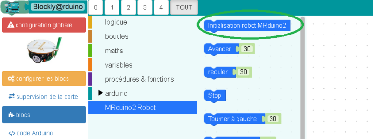 Gestion des leds - MRduino2 Blockly - Mace Robotics-fr