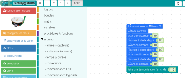 Déplacements avec contrôle - MRduino2 Blockly - Mace Robotics-fr